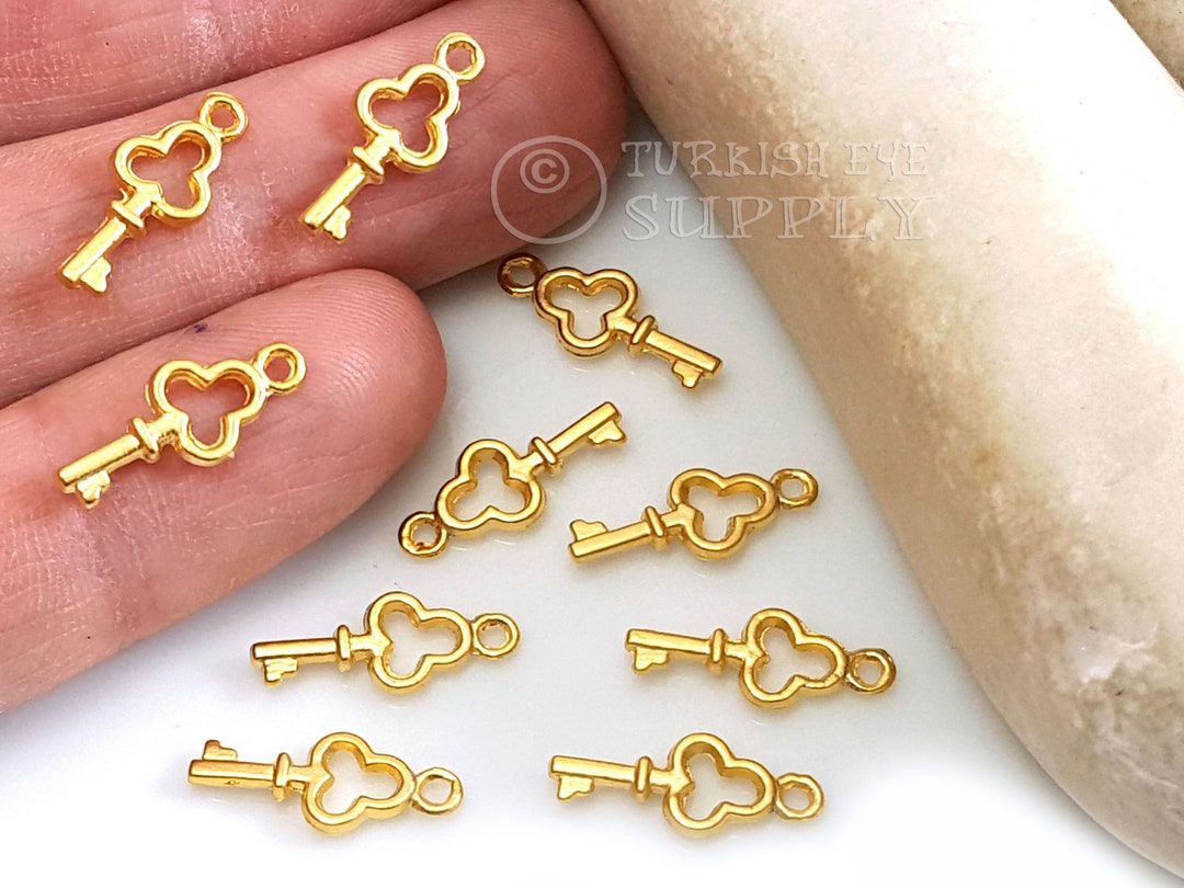 Mini Gold Key Charms, Gold Key Pendant, Gold Key Jewelry, Tiny Gold Key ...
