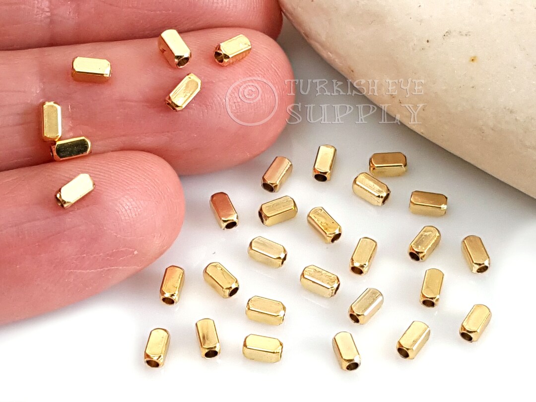 Shiny Gold Plated Tiny Tube Beads, Mini Spacer Beads, Plain Rectangle ...