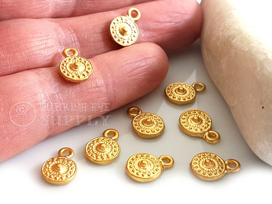 Tribal Gold Coin Charms, Round Gold Charms, 22k Gold Plated, Gold Drop ...