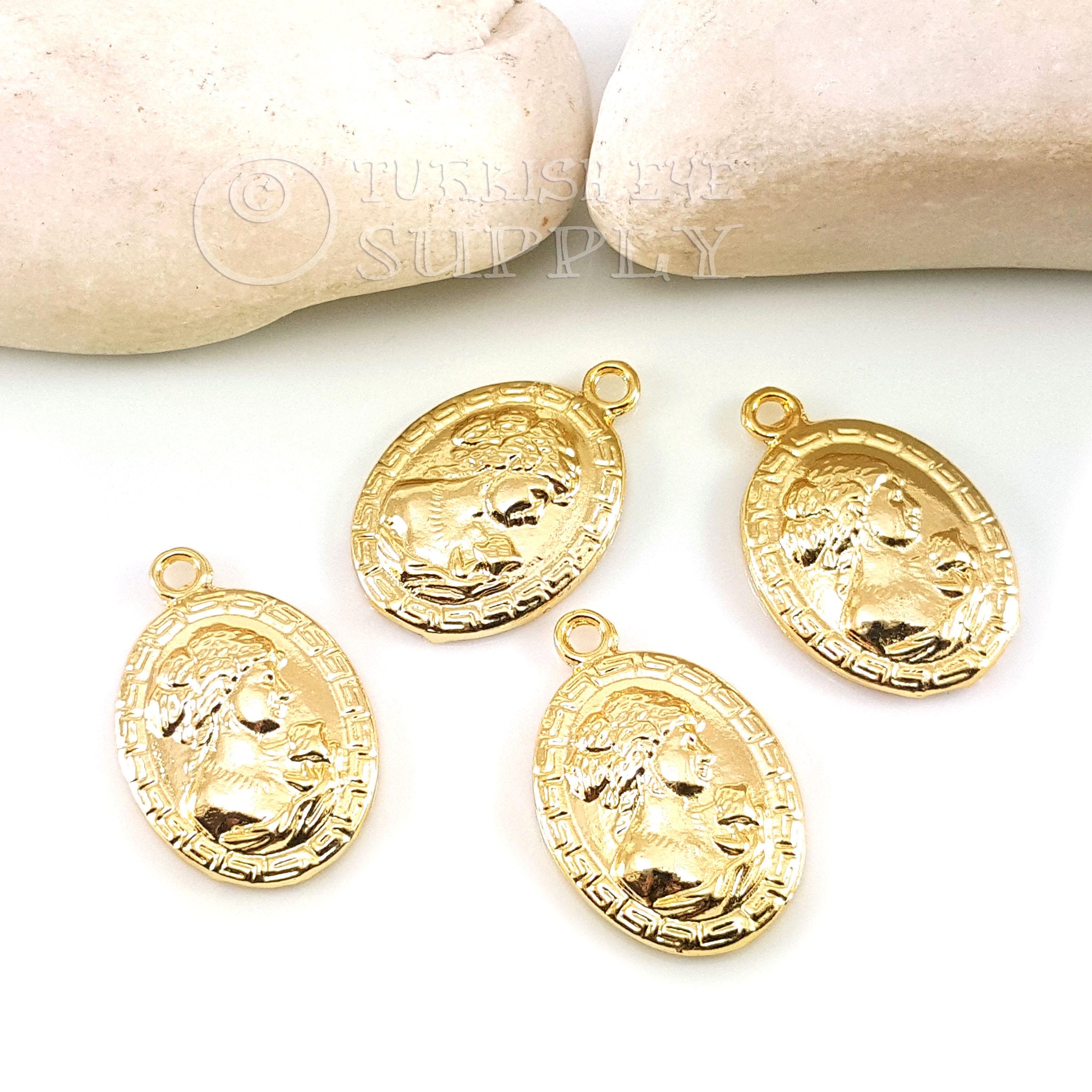 24k Shiny Gold Plated Ancient Greek Coin Charm, Greek Goddess Artemis ...
