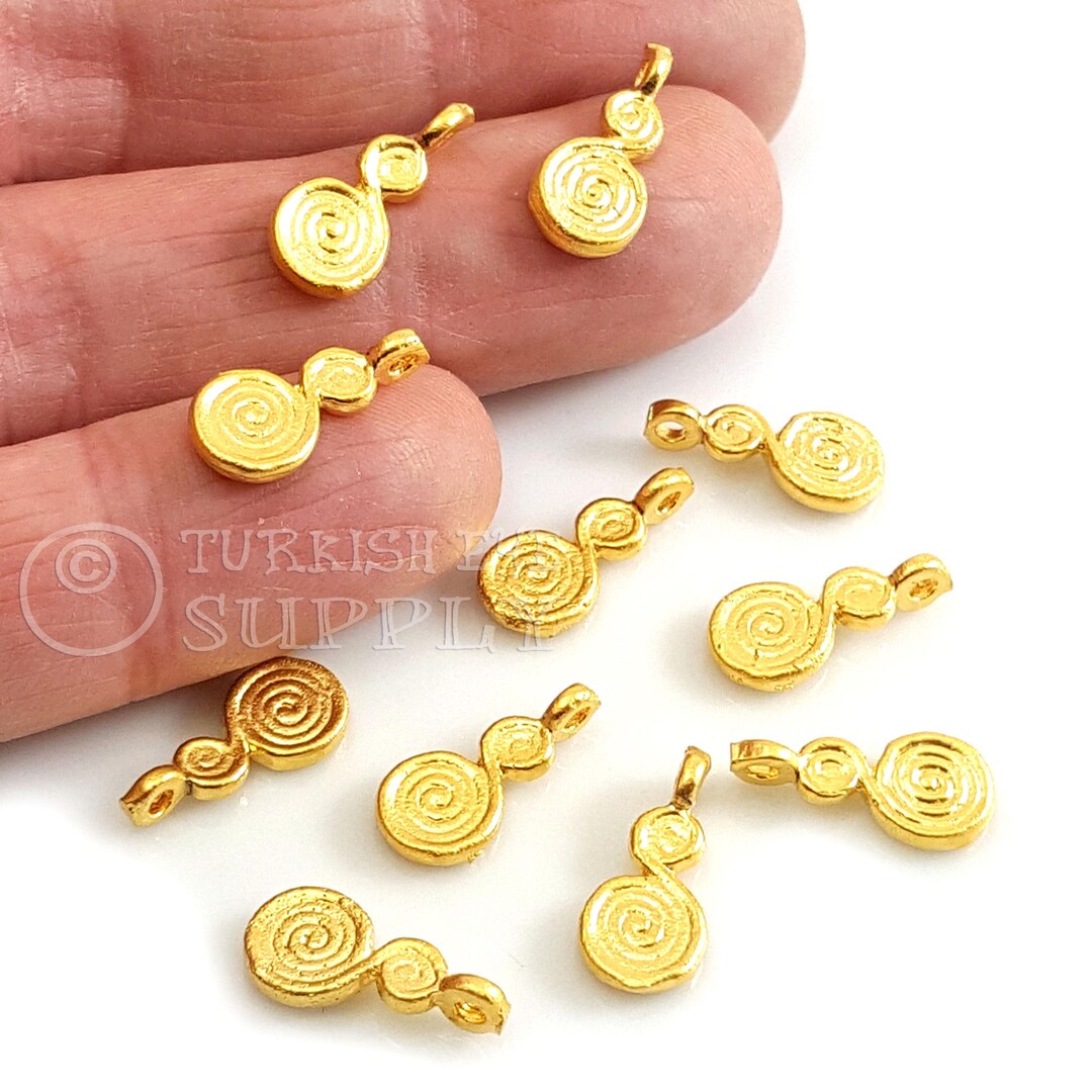 22k Gold Plated Swirl Charms, Mini Gold Spiral Charms, Tribal Bracelet ...