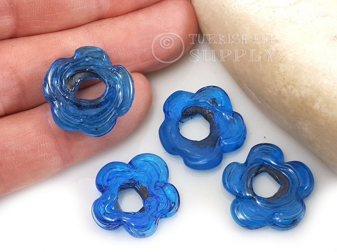 Handgemachte Murano Glas Blumen Perlen, Blaue Blumen Perlen, Flache ...