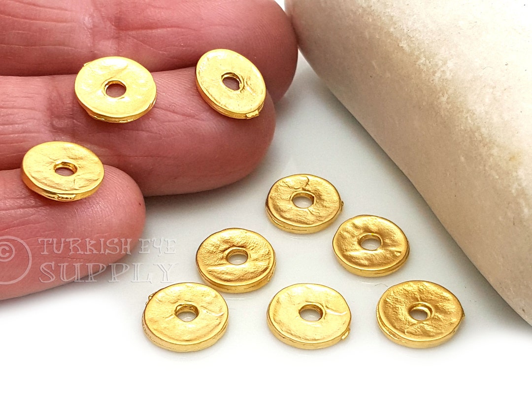Hammered Disc Beads, Gold Heishi Beads, Mini Gold Disc Charms, Gold ...