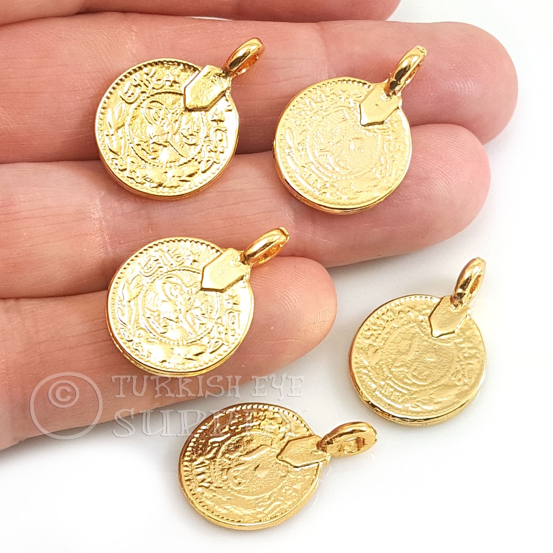 Gold Coin Charms, 24k Shiny Gold Plated Ottoman Replica Coin Charms ...