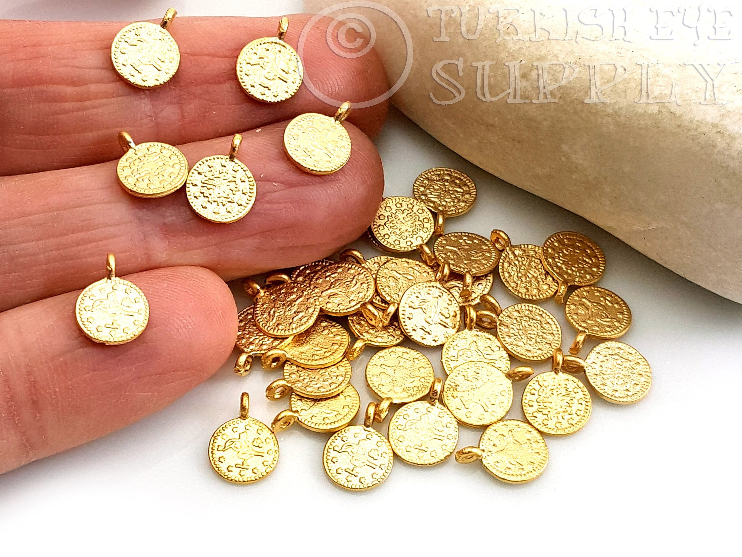 Mini Gold Coin Charms Tiny Turkish Coin Charms Ottoman Coin | Etsy