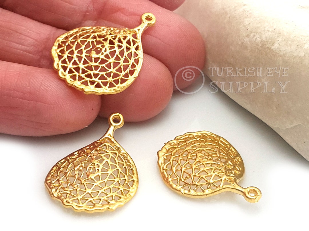 Gold Round Filigree Charms, Filigree Earring Components, Gold Plated ...