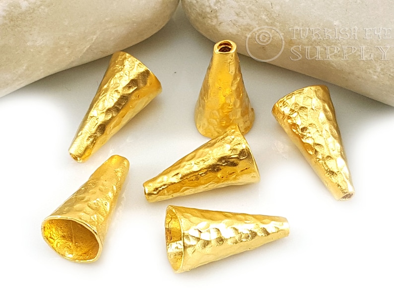 Gold Cone Caps, Hammered Bead Caps, Gold Bead End Caps, Large Cone Caps ...