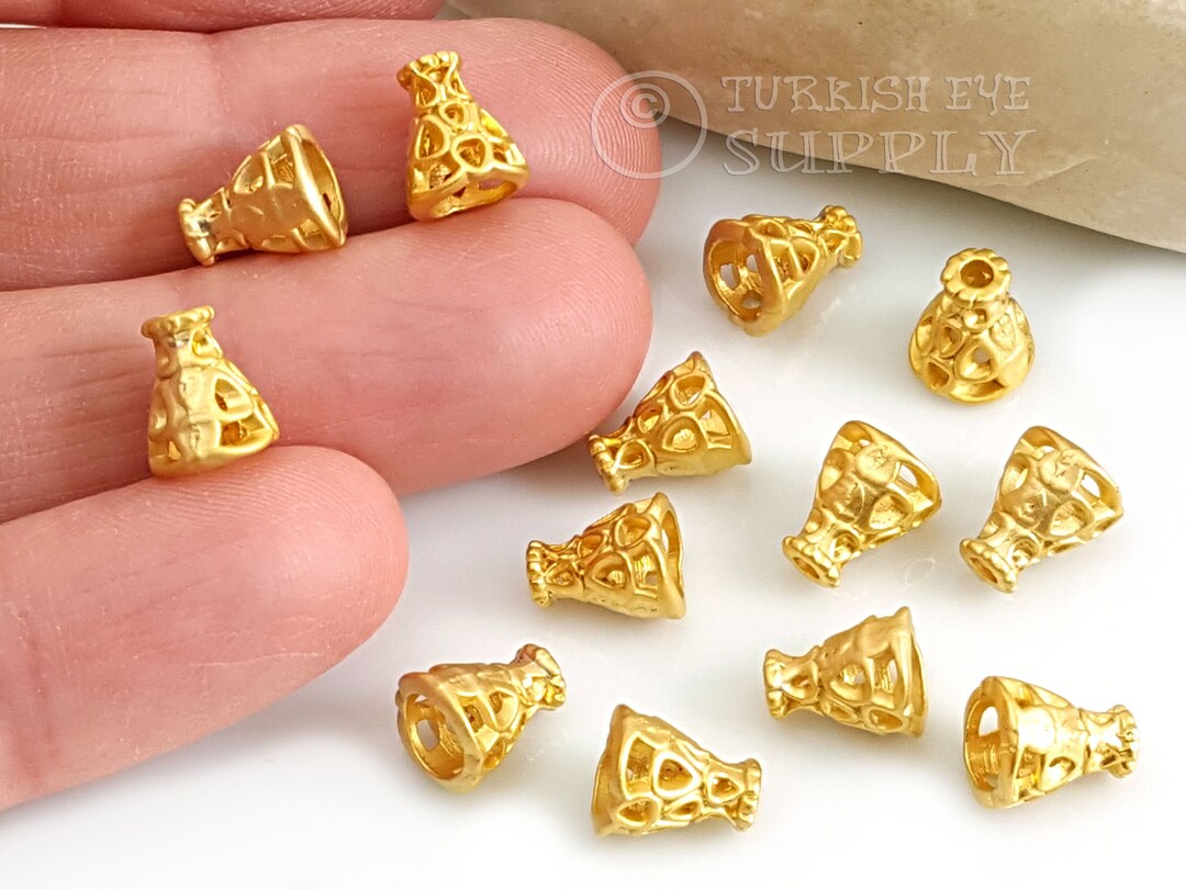 Filigree Gold Bead Caps, Cone Bead End Caps, Gold Findings, 6pc - Etsy