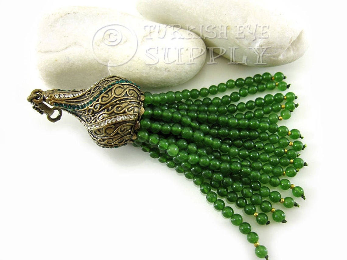 Large Jade Beaded Tassel Green Beaded Gemstone Tassel | Etsy