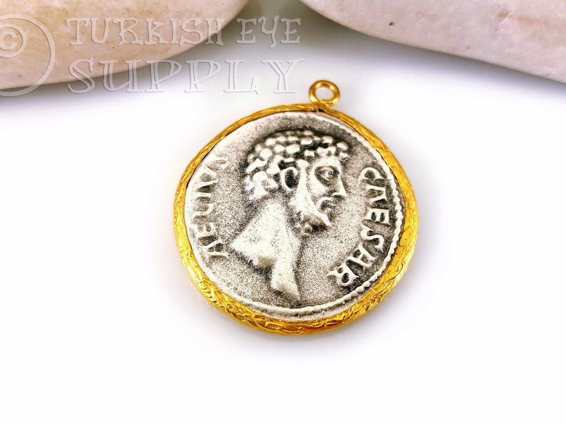 Silver Coin, Ancient Roman Coin, Gold Plated Bezel, Silver Coin Pendant ...