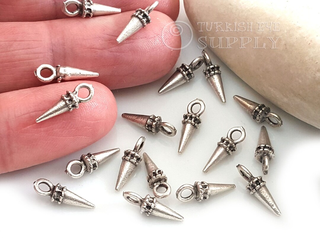 Silver Spike Charms, Tiny Spike Charms, Bracelet Charms, Antique Silver ...