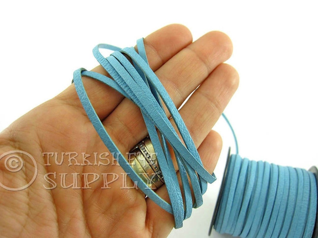 Blue Leather Cord, 3mm Blue Flat Leather Strip, Genuine Leather Strap ...