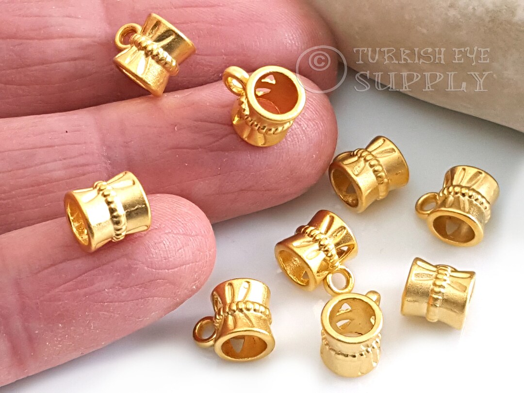 Mini Gold Pendant Bails, Gold Cord Bails, Mini Charm Holder, Slider ...
