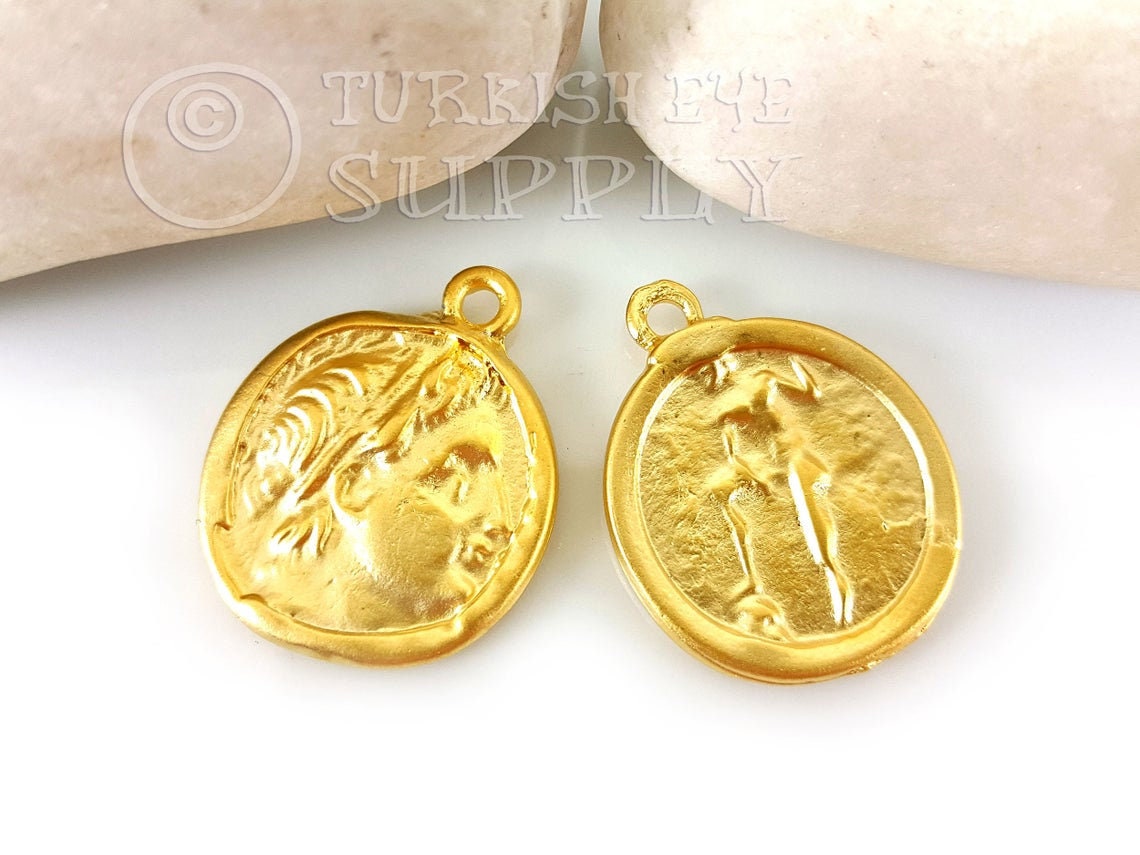 Greek Medallion Pendant, Ancient Greek Coin Pendant, Gold Plated Coin ...