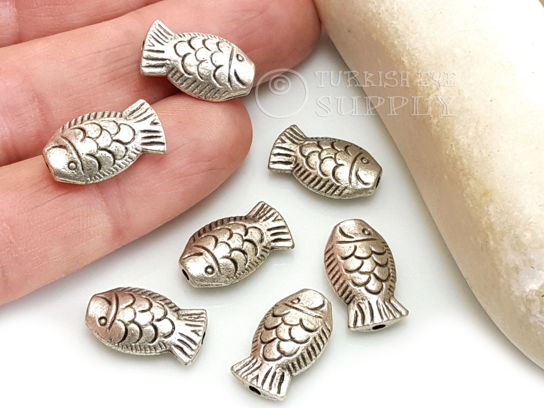 Silver Fish Beads, Fish Spacer Beads, Mini Fish Charms, Silver Plated ...