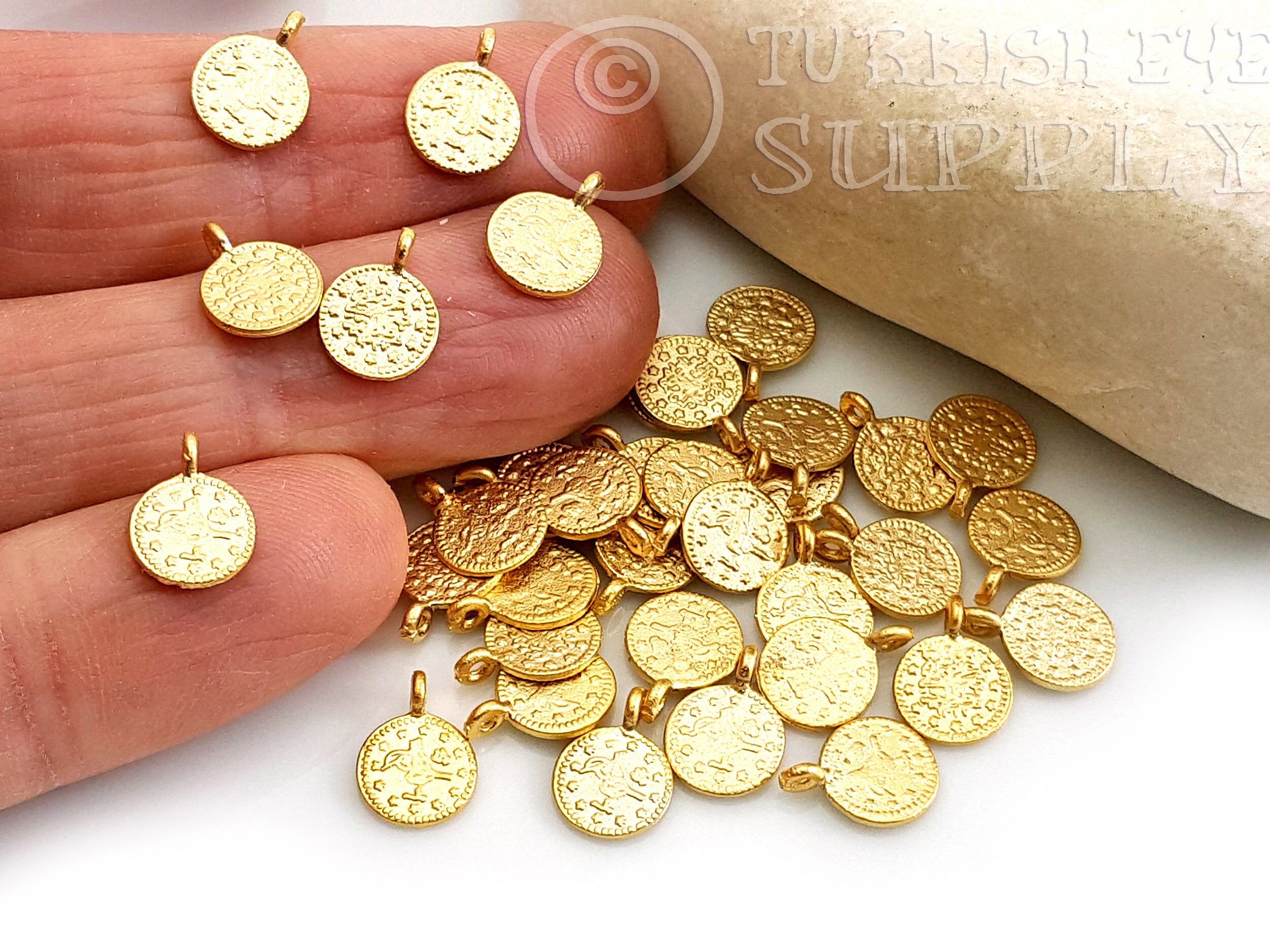 Mini Gold Coin Charms, Tiny Turkish Coin Charms, Ottoman Coin Charms ...
