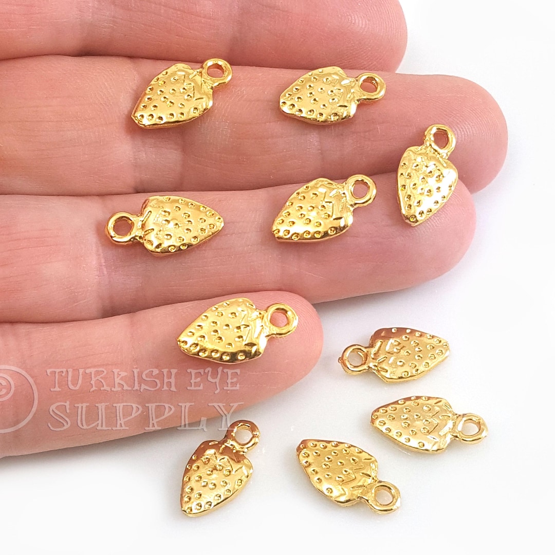 24k Shiny Gold Plated Mini Strawberry Charms, Gold Strawberry Charms ...