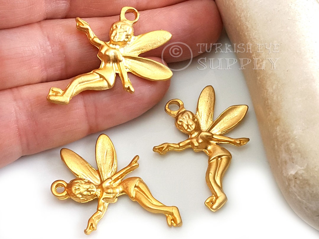 Gold Tinker Bell Charms, Mini Gold Charms, Gold Fairy Pendant, Gold ...