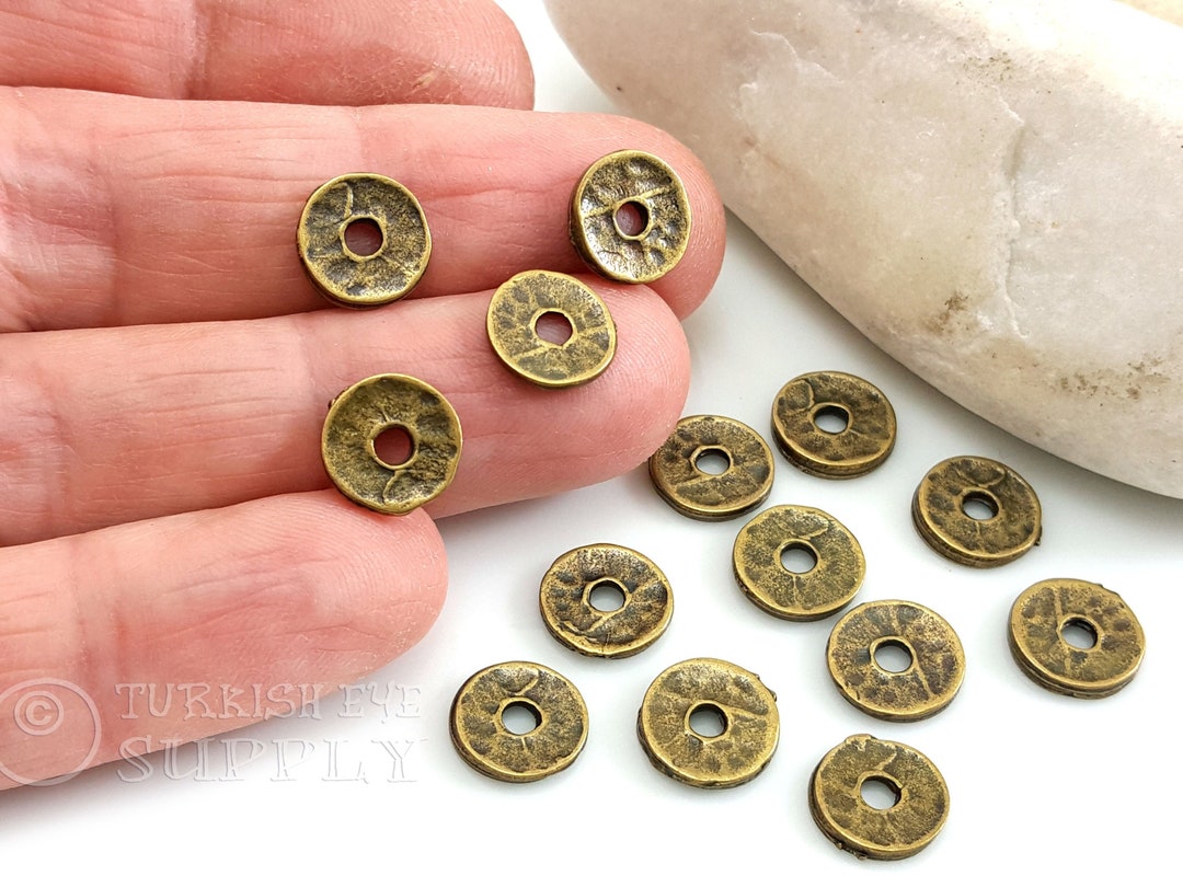 Bronze Heishi Beads, Hammered Disc Beads, Mini Bronze Disc Charms ...