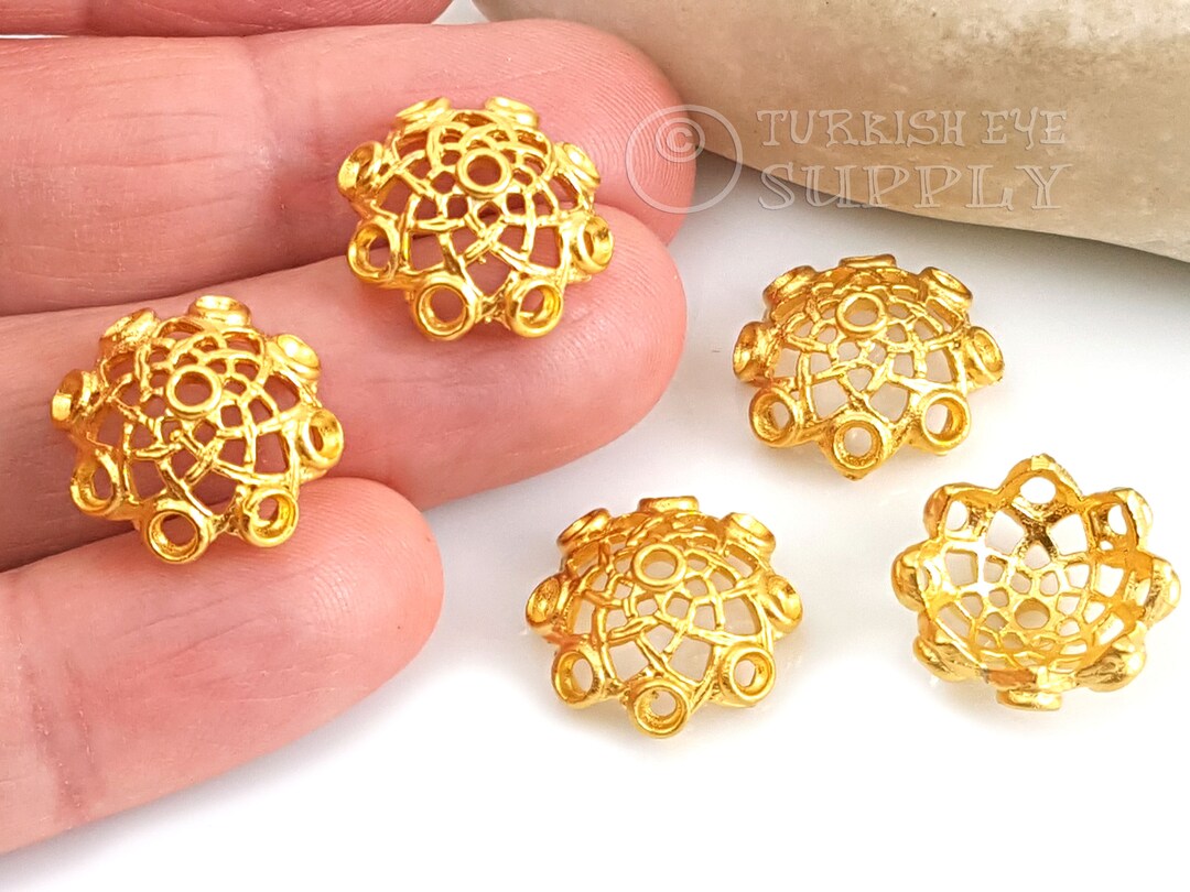 Gold Bead Caps, Gold Bead End Caps, Gold Cap Finding, 3pc - Etsy