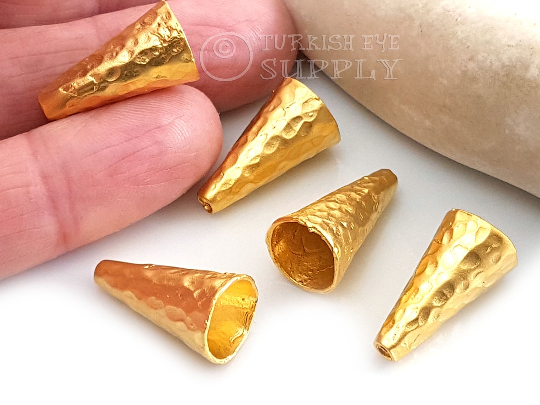 Gold Cone Caps, Hammered Bead Caps, Gold Bead End Caps, Large Cone Caps, Turkish Jewelry ...