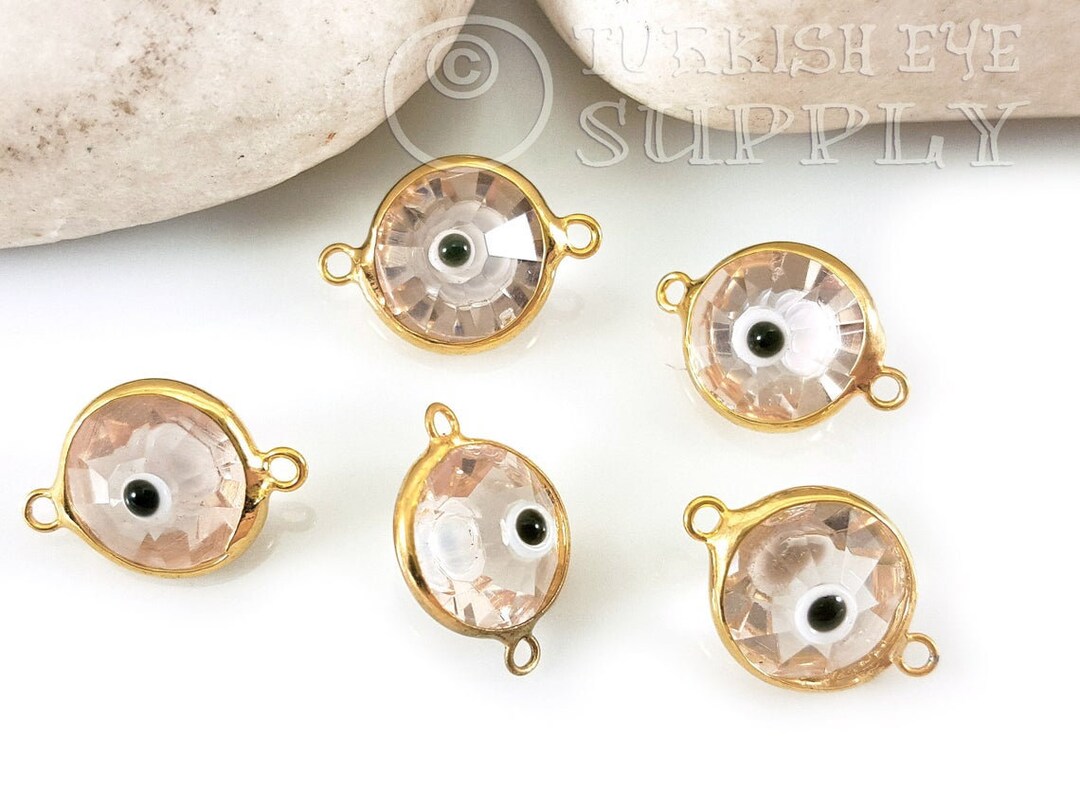 Pink Crystal Evil Eye Connector: 22k Gold Plated Charm (5pc) - Etsy