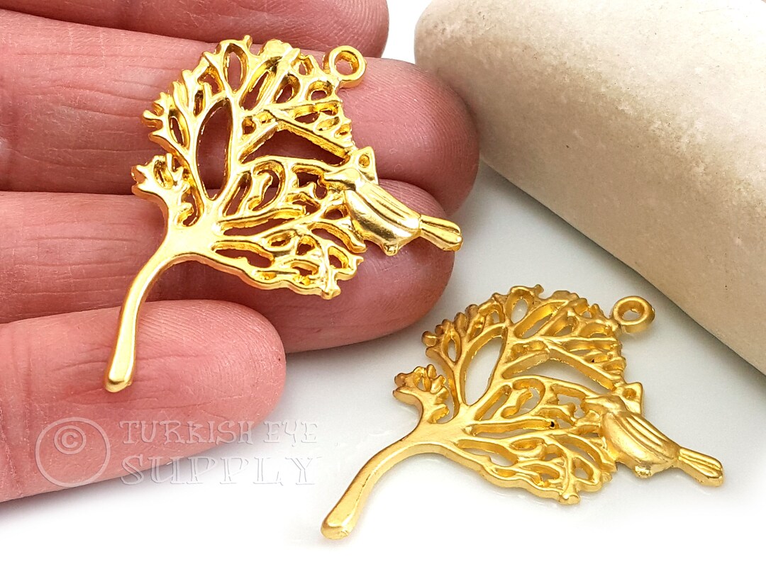 Gold Tree Charm, Gold Tree of Life Pendant, Gold Tree Jewelry Findings ...
