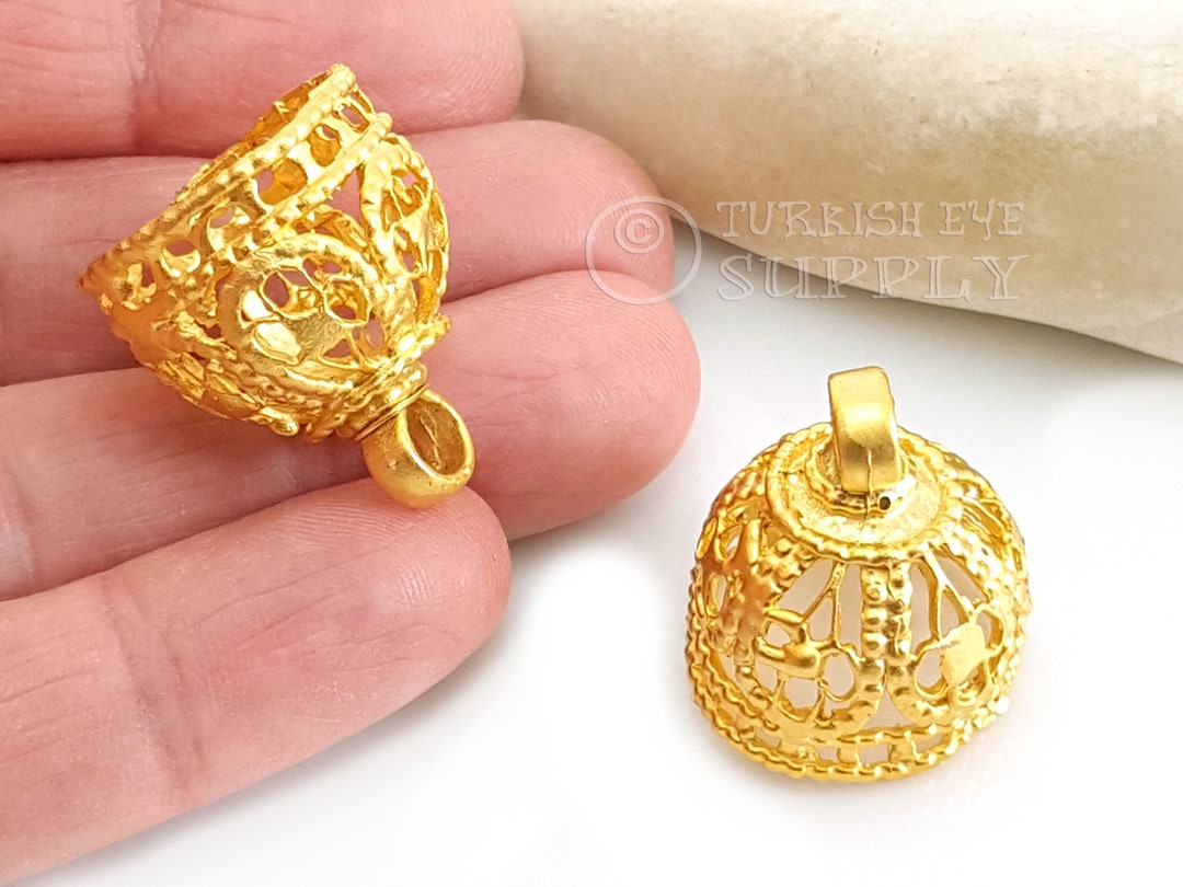 Large Gold Bead Cap, Cone Bead Cap, Filigree Cone Cap, Gold Jewelry ...