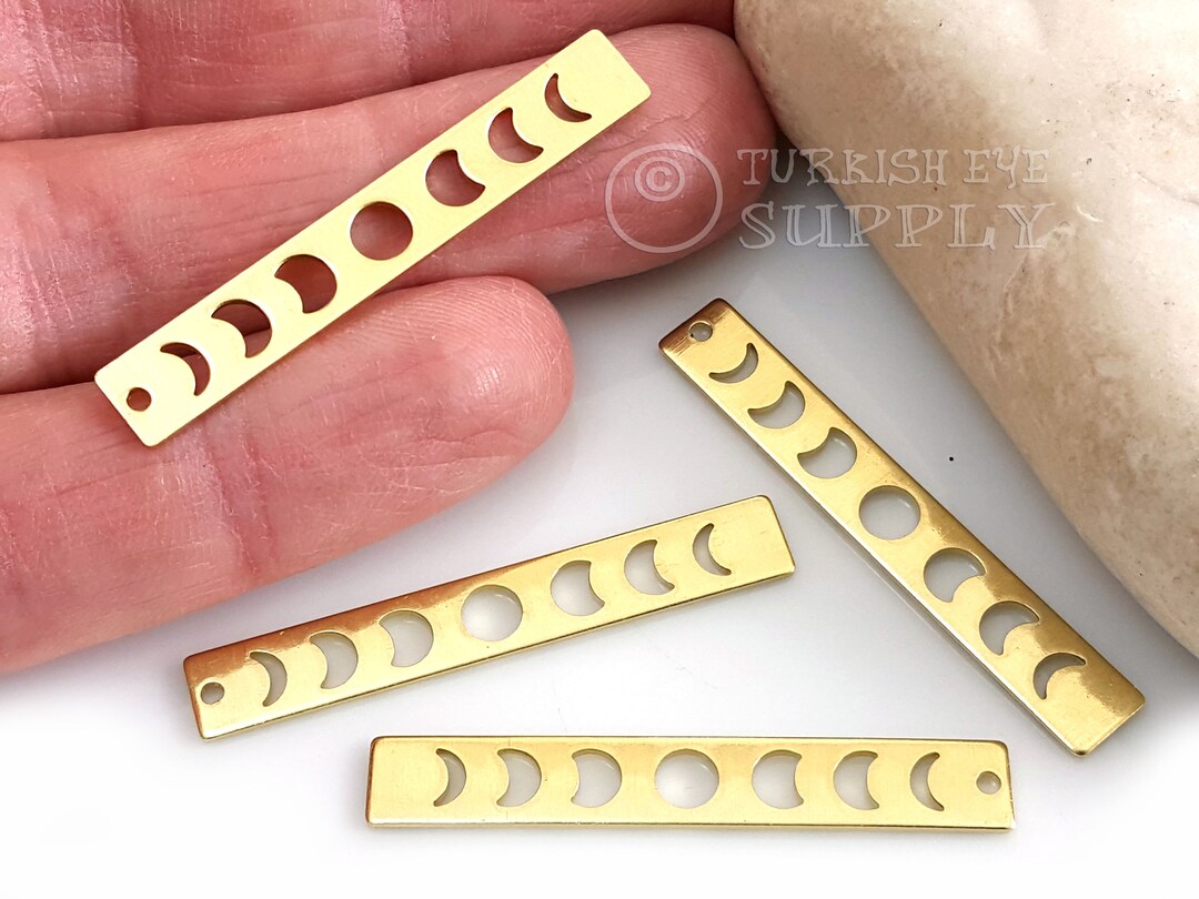 Brass Rectangle Moon Phases Charm, Moon Phases Pendant, Raw Brass ...