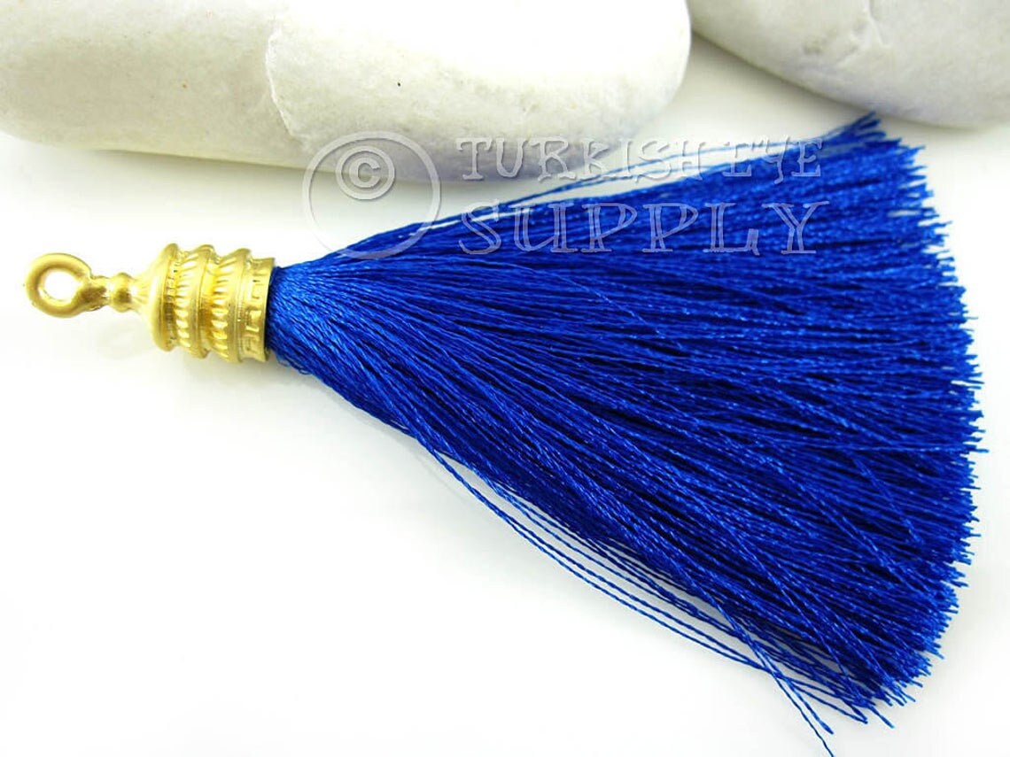 Dark Blue Tassel Pendant Handmade Silk Thread Tassel 22k - Etsy