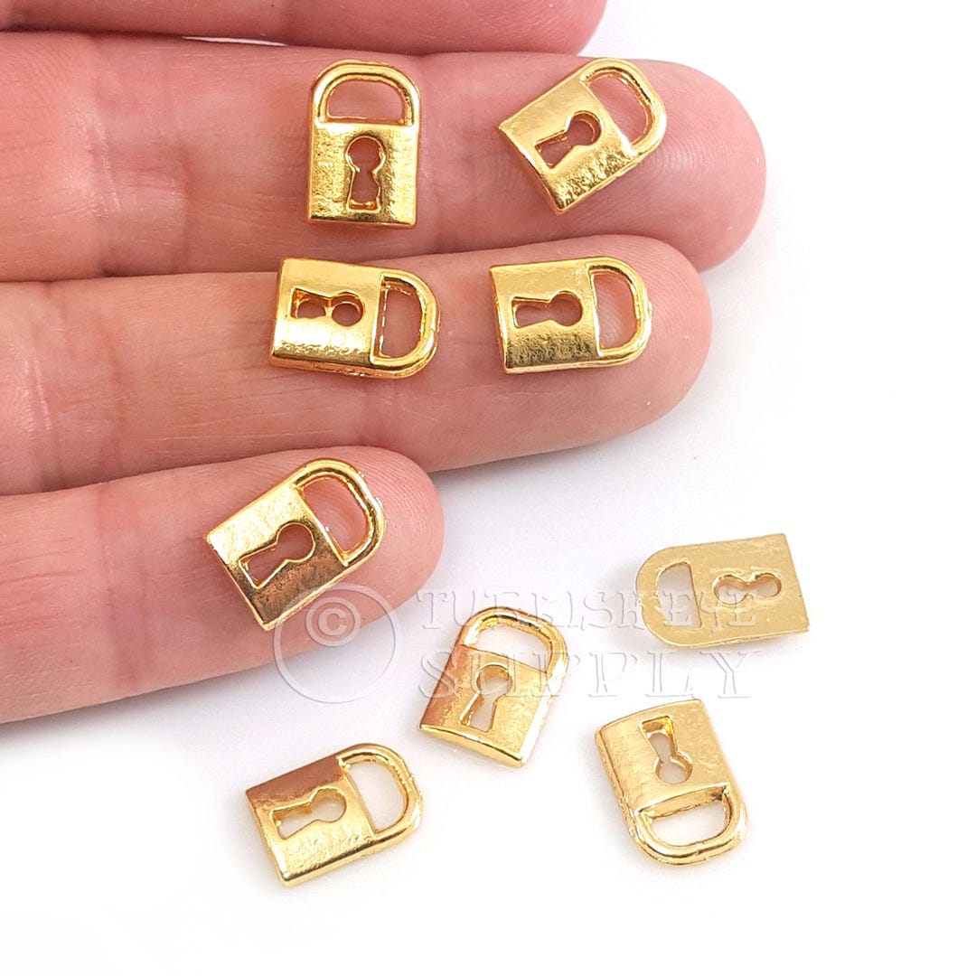 24k Shiny Gold Plated Padlock Charms, Mini Lock Charms, Gold Padlock ...
