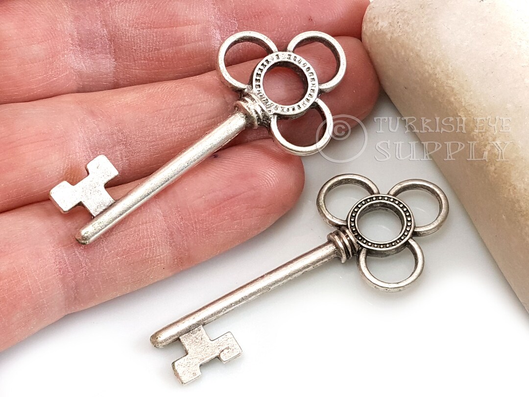 Silver Key Charms, Large Silver Key Pendant, Silver Key Findings ...