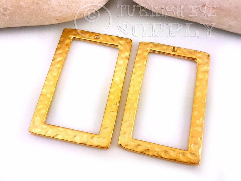 Hammered Gold Rectangle Pendant, 22k Gold Plated, Rectangle Link ...