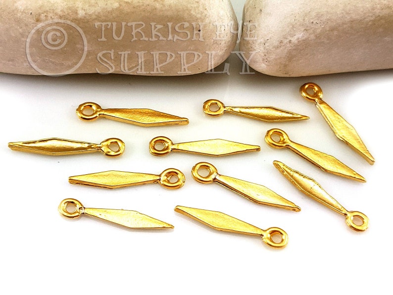 Gold Spike Charms, 22k Gold Plated Mini Pointed Pendants, Jewelry ...