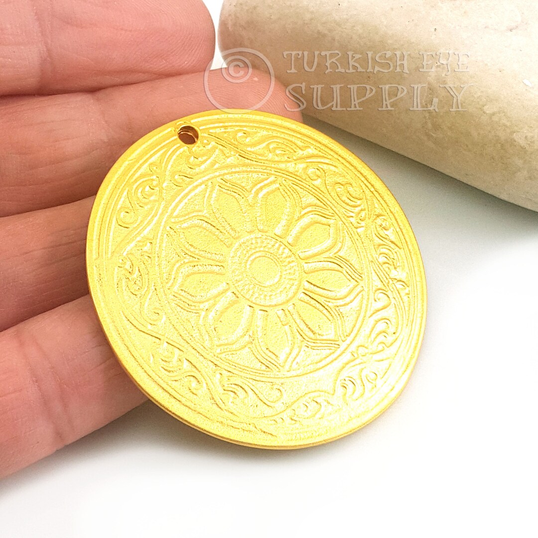 Large Gold Mandala Pendant, Gold Sun Disc Pendant, Tribal Gold Pendant ...