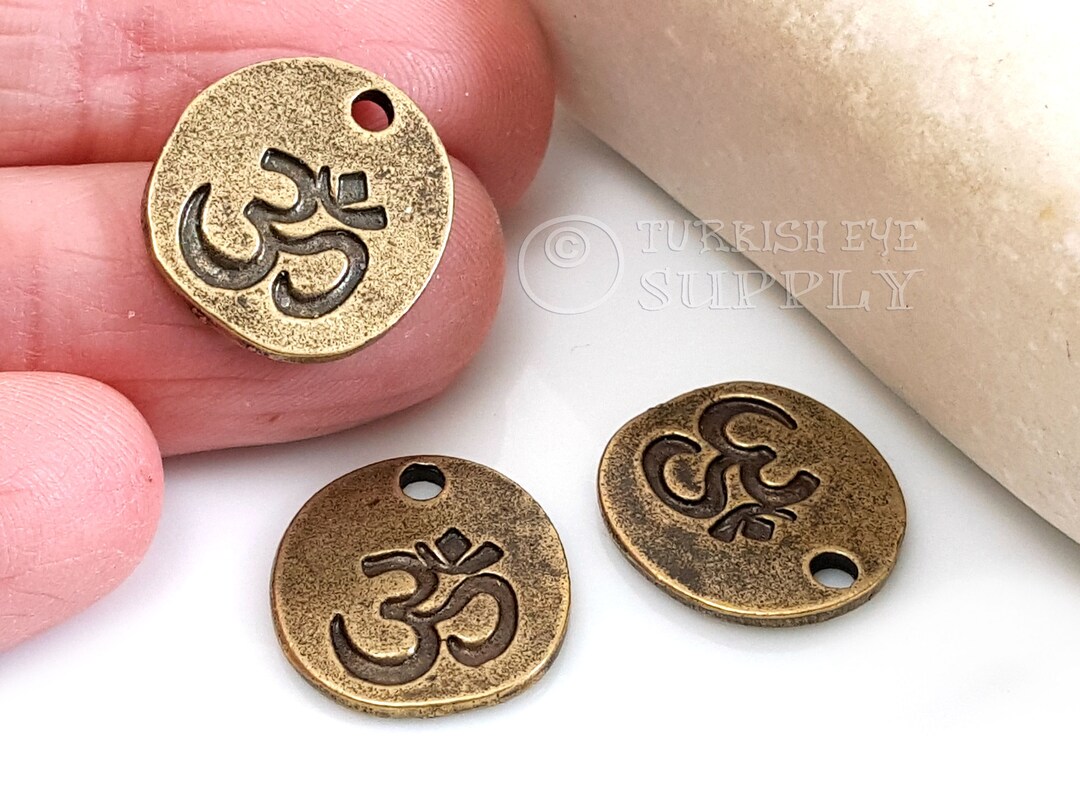 Bronze Om Charms, Round Om Symbol, Om Drop Charms, Yoga Charms, Antique ...