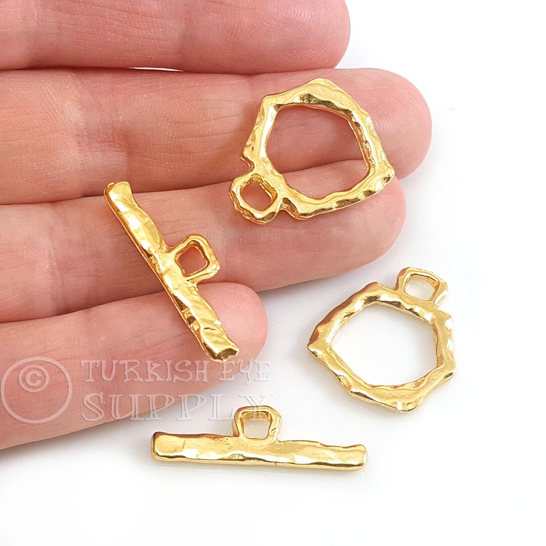 24k Shiny Gold Plated Hammered Toggle Clasp, Large Gold T Bar Clasp ...