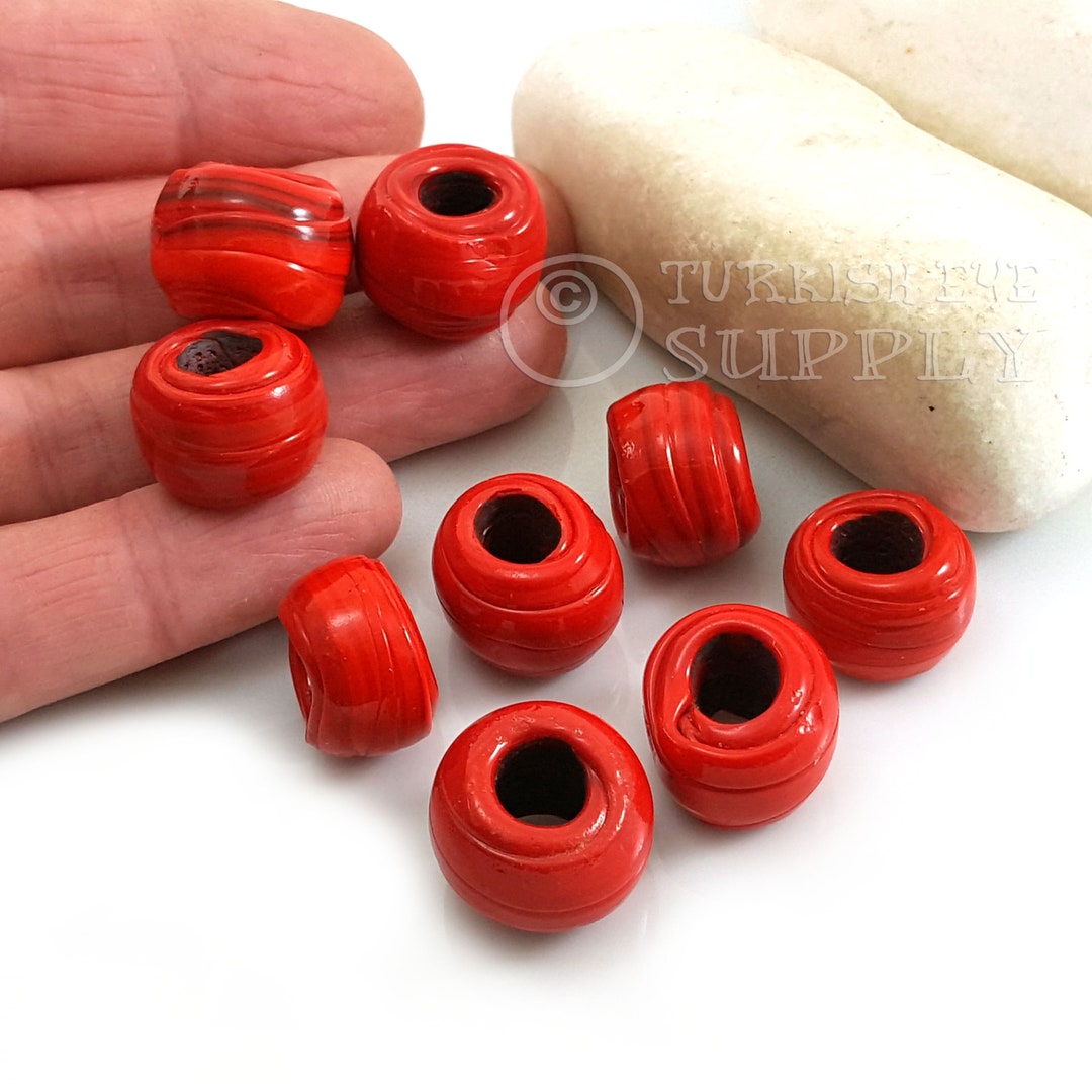 Lampworked Round Red Glass Beads, Artisan Handmade Traditional Turkish ...