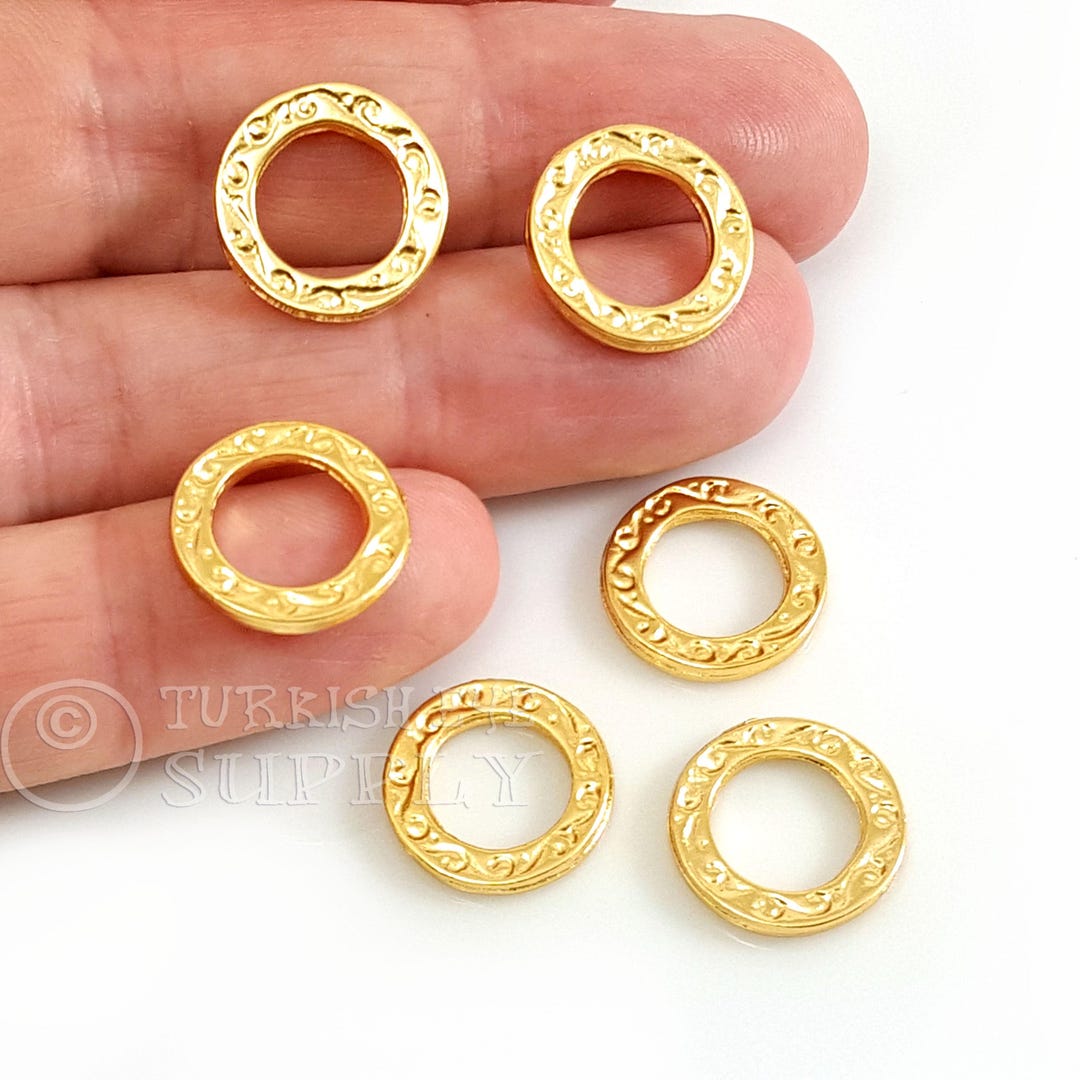 24k Shiny Gold Plated Mini Round Hoop Spacer Beads, Mini Hoop Charms ...
