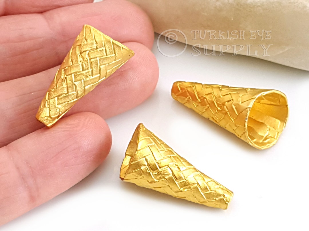 Large Gold Cone Caps, Gold Bead Caps, Bead End Caps, Gold Tassel Caps ...