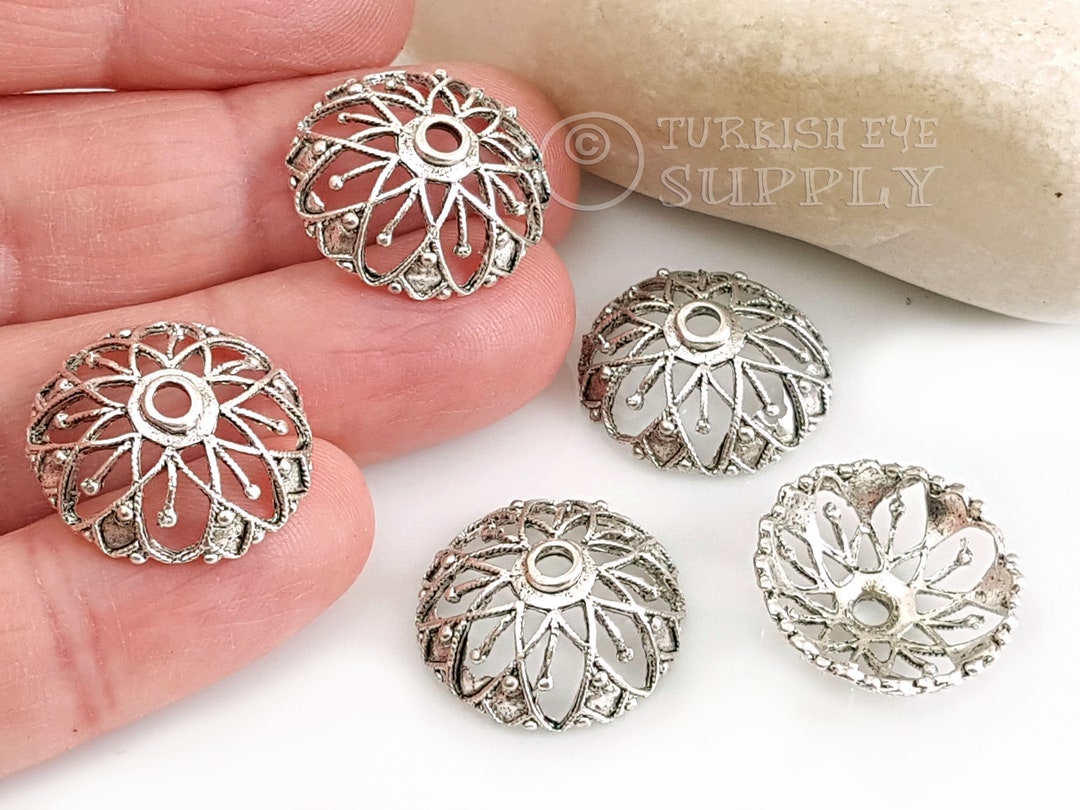 Silver Plated Filigree Bead Caps, Cone Bead Cap, Silver Bead Ends, 5pc ...