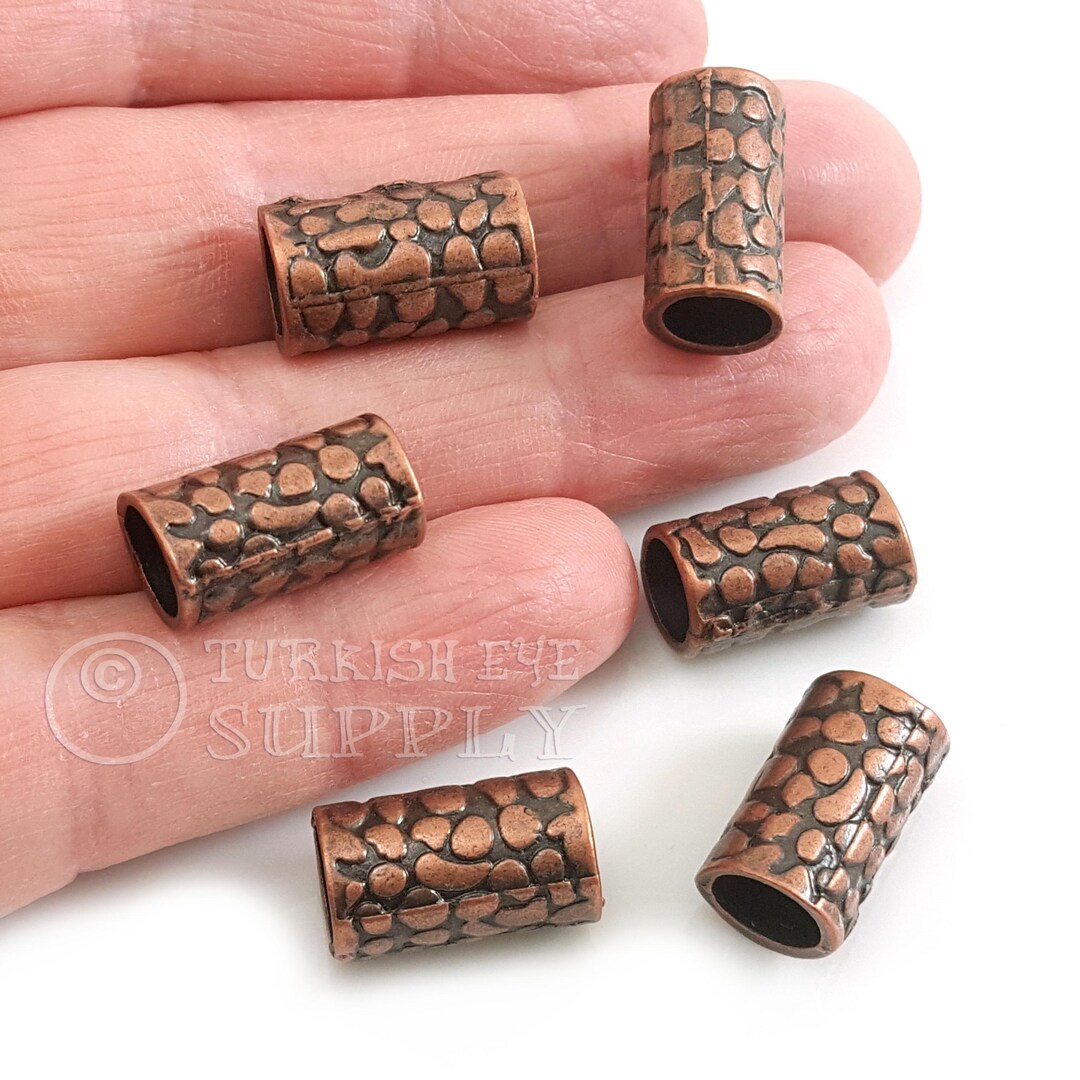 Antique Copper Plated Tube Beads, Large Hole Tube Spacers, 4pc - Etsy