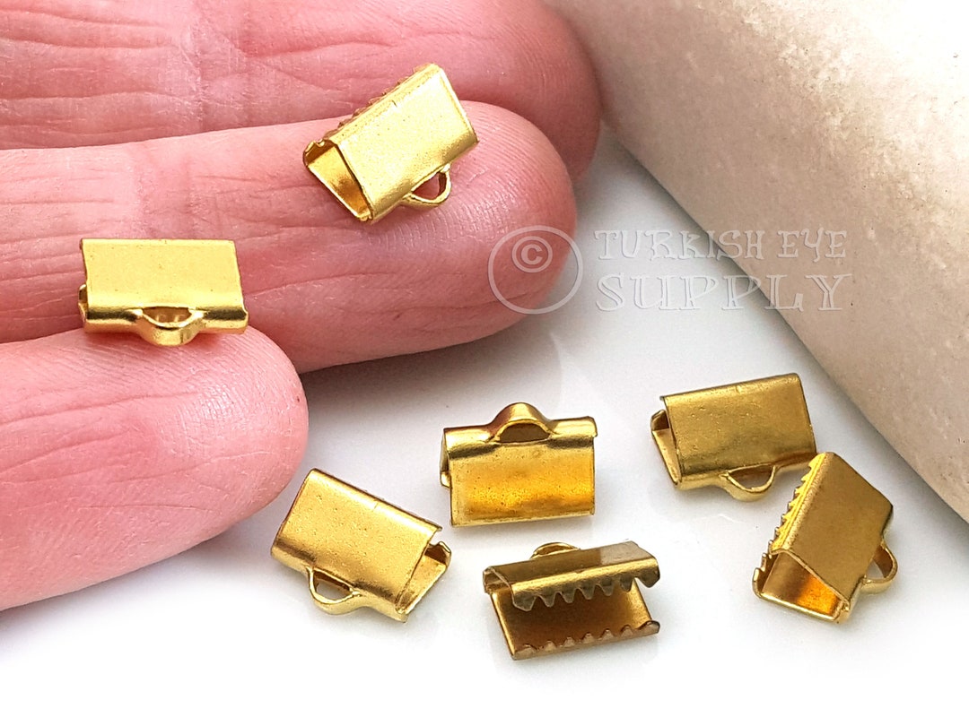 Ribbon Crimp Ends With Loop, Brass Ribbon End Claps, Choker End Clasp ...