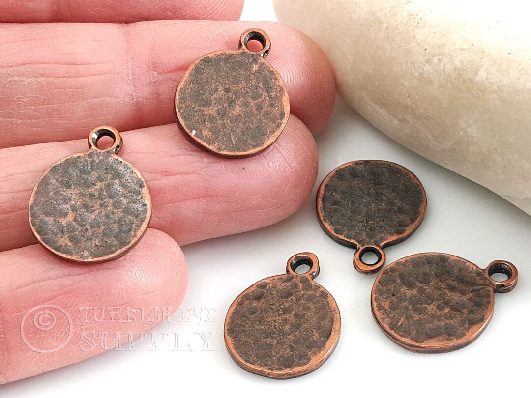 Hammered Copper Coin Charms, Coin Pendant, Rustic Copper Disc Charms ...