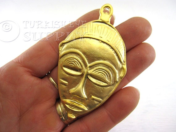 African Mask Pendant Large Tribal Mask Pendant Gold Mask - Etsy