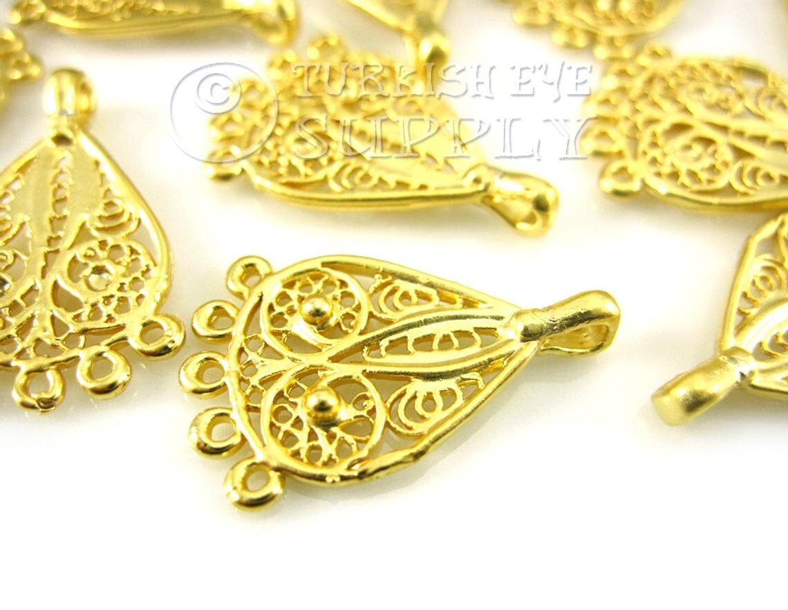 Filigree Chandelier Earring Components 22k Gold Plated | Etsy