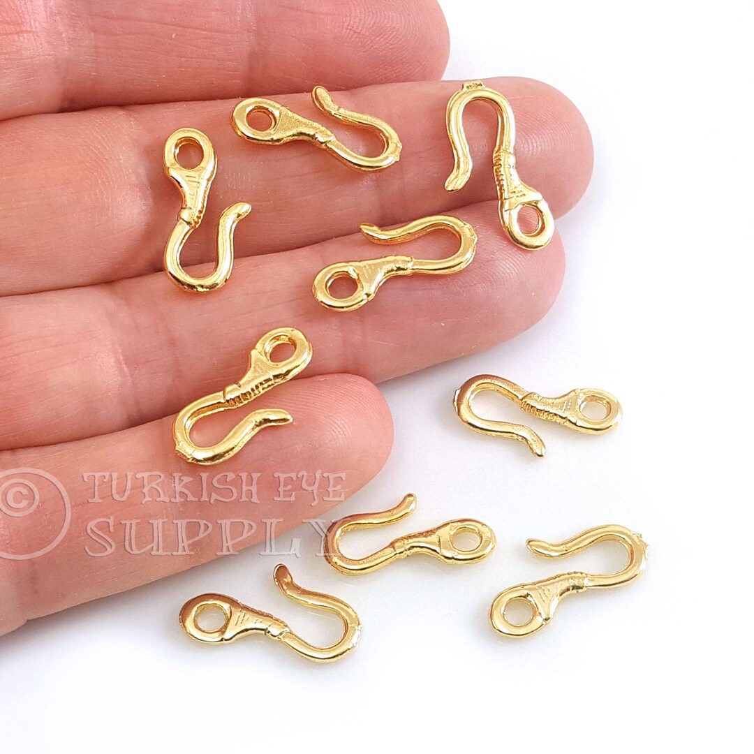 24k Shiny Gold Plated Hook Clasps, Fish Hook Clasps, Bracelet Findings ...