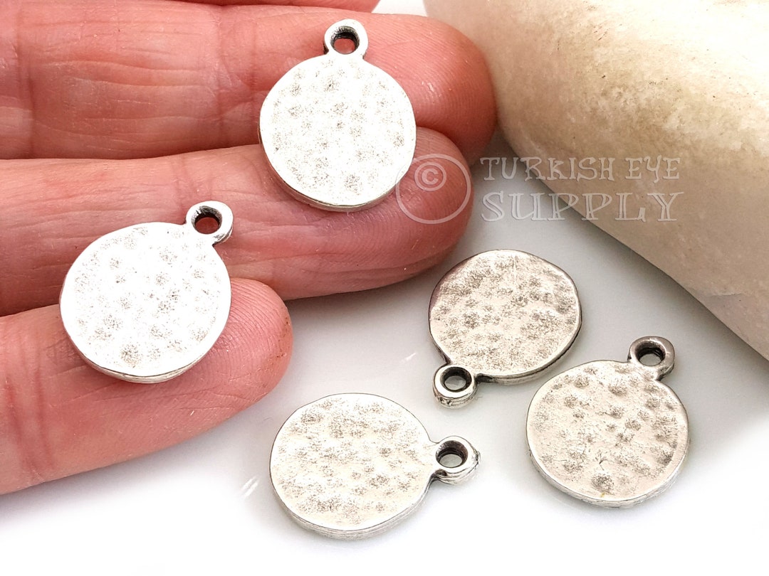Hammered Silver Coin Charmss, Silver Coin Pendant, Silver Disc Charms ...