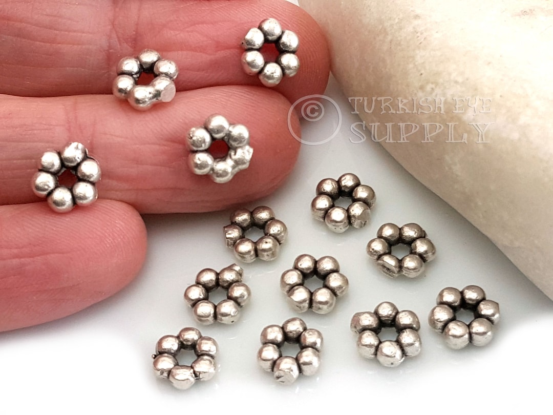 Silver Flower Beads, Tiny Flower Beads, Silver Spacer Beads, Tiny ...