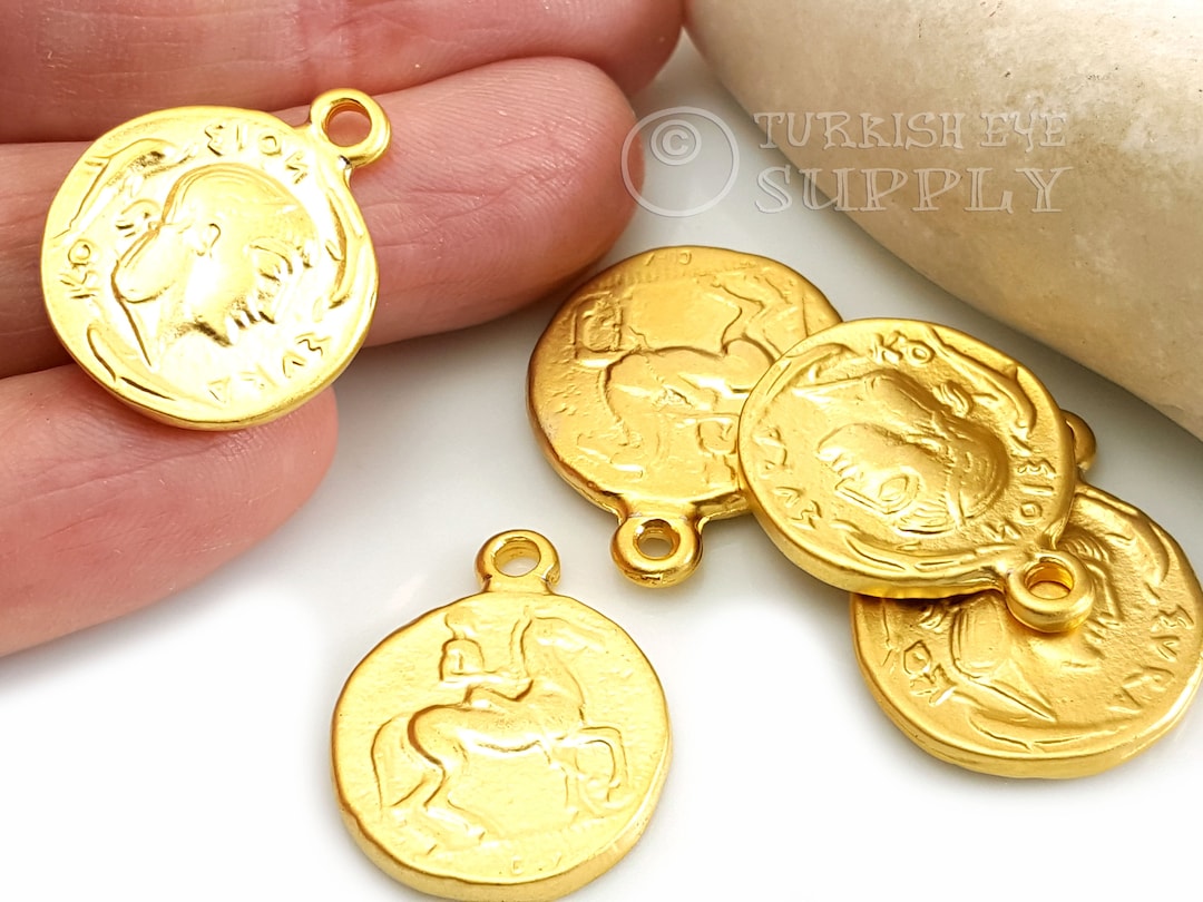 Ancient Greek Coin Pendant, Large Gold Coin, Rustic Coin Pendant, Greek ...